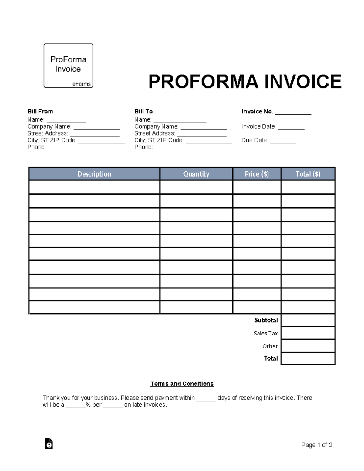 Proforma-invoice-template - PROFORMA INVOICE Bill From Name: ____________ Company Name: - Studocu