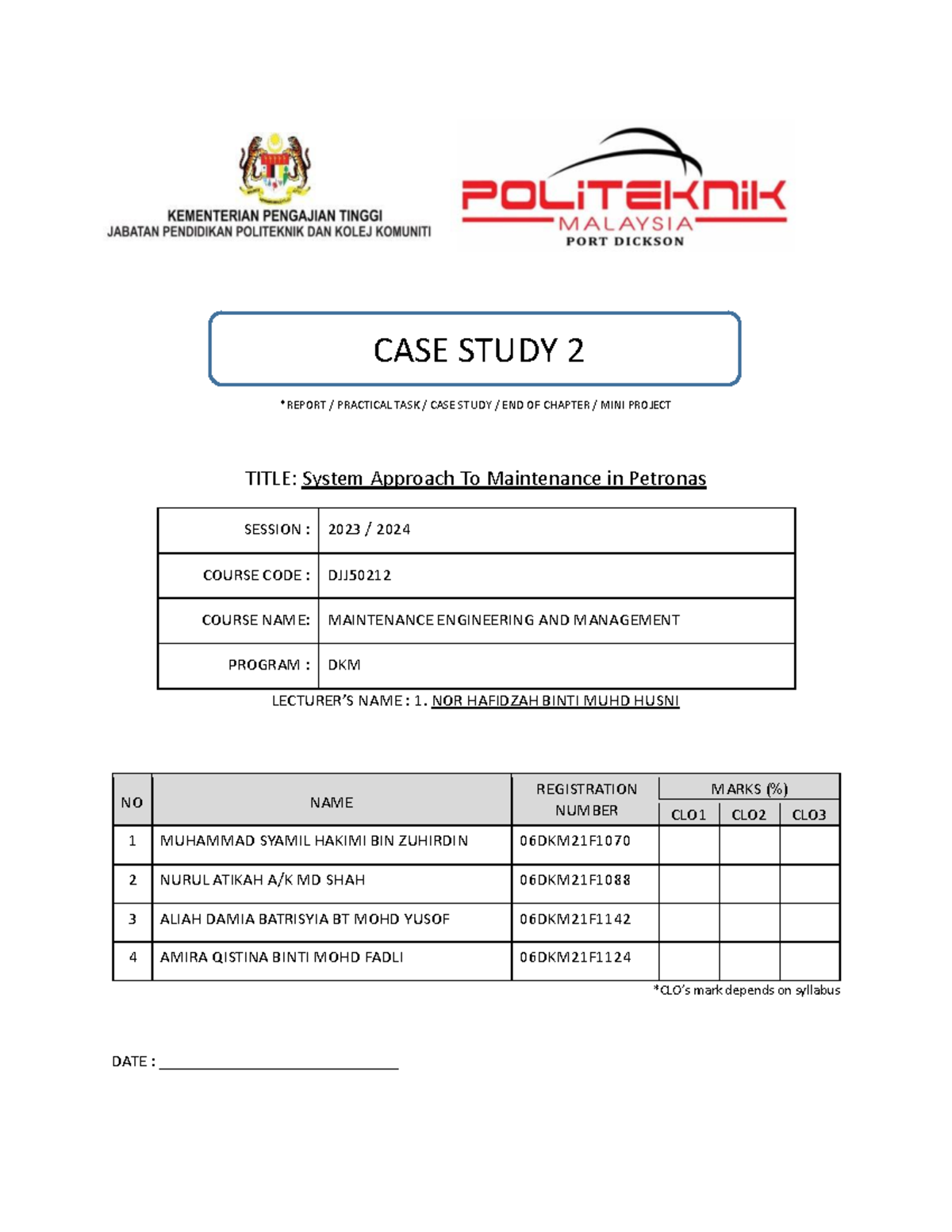 Case study maintenance - *REPORT / PRACTICAL TASK / CASE STUDY / END OF CHAPTER / MINI PROJECT ...