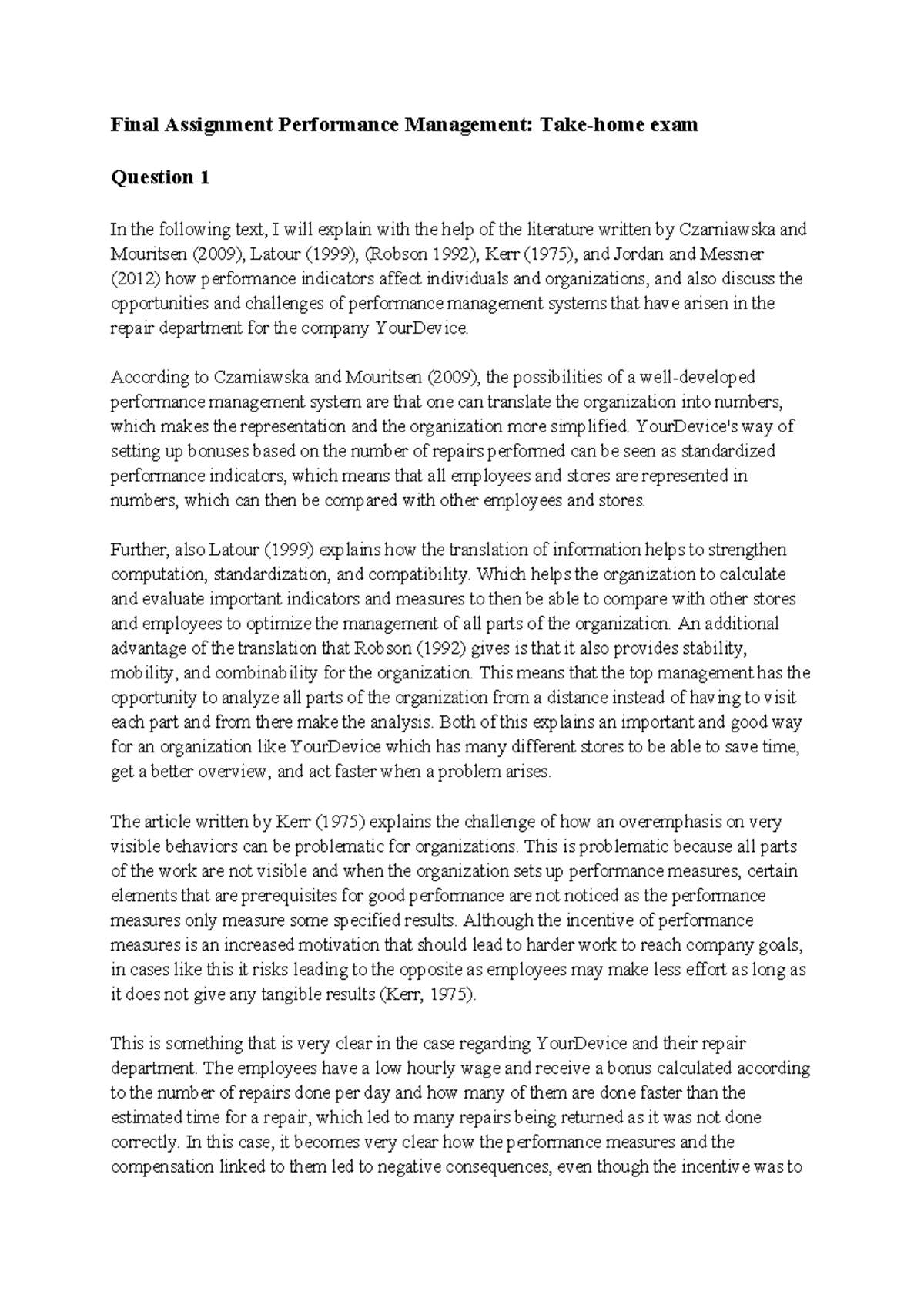 Final Assignment - PMA - Final Assignment Performance Management: Take ...