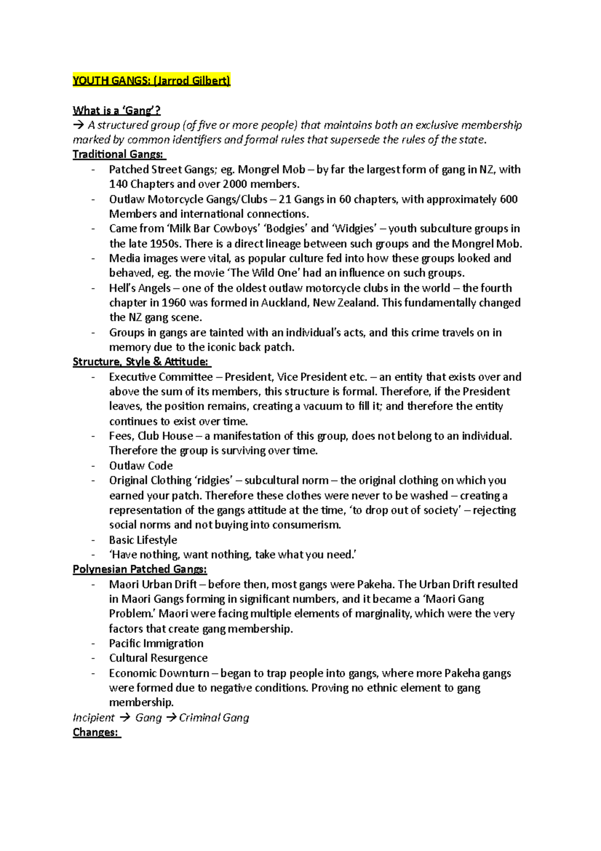 Youth Gangs - Lecture notes 15 - YOUTH GANGS: (Jarrod Gilbert) What is ...