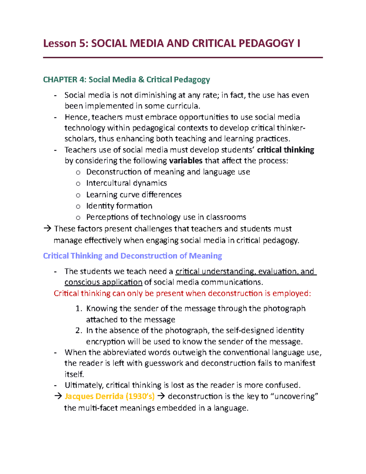 Lesson-5 - notes - Lesson 5: SOCIAL MEDIA AND CRITICAL PEDAGOGY I ...