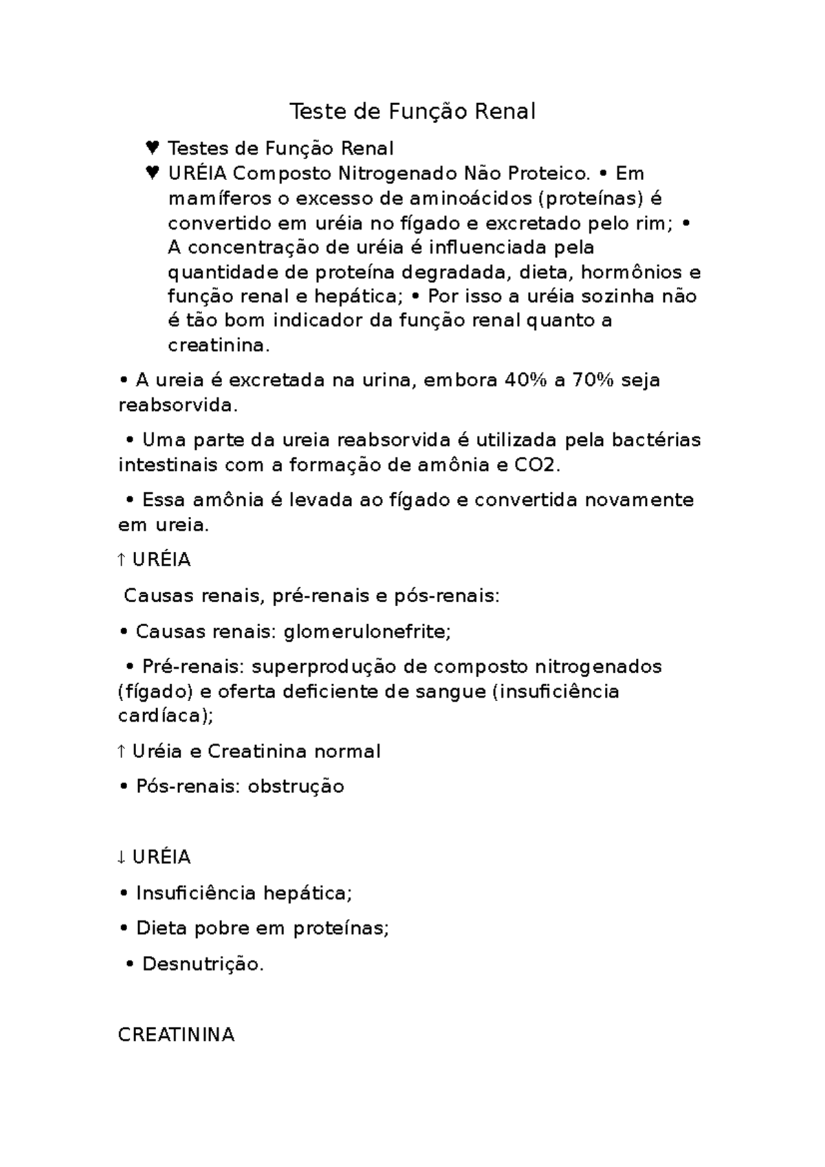 Uréia e Creatinina - Teste de Função Renal ♥Testes de Função Renal ♥ ...