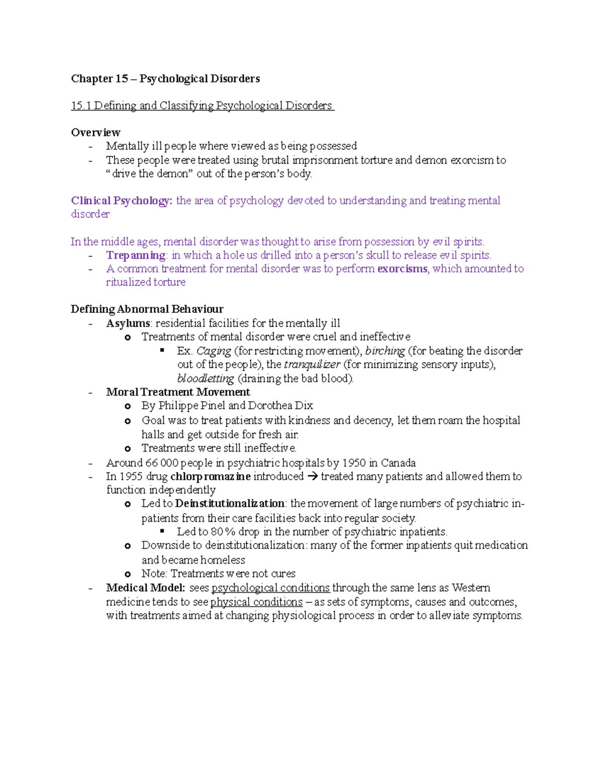 Chapter 15 - Chapter 15 – Psychological Disorders 15 Defining and ...