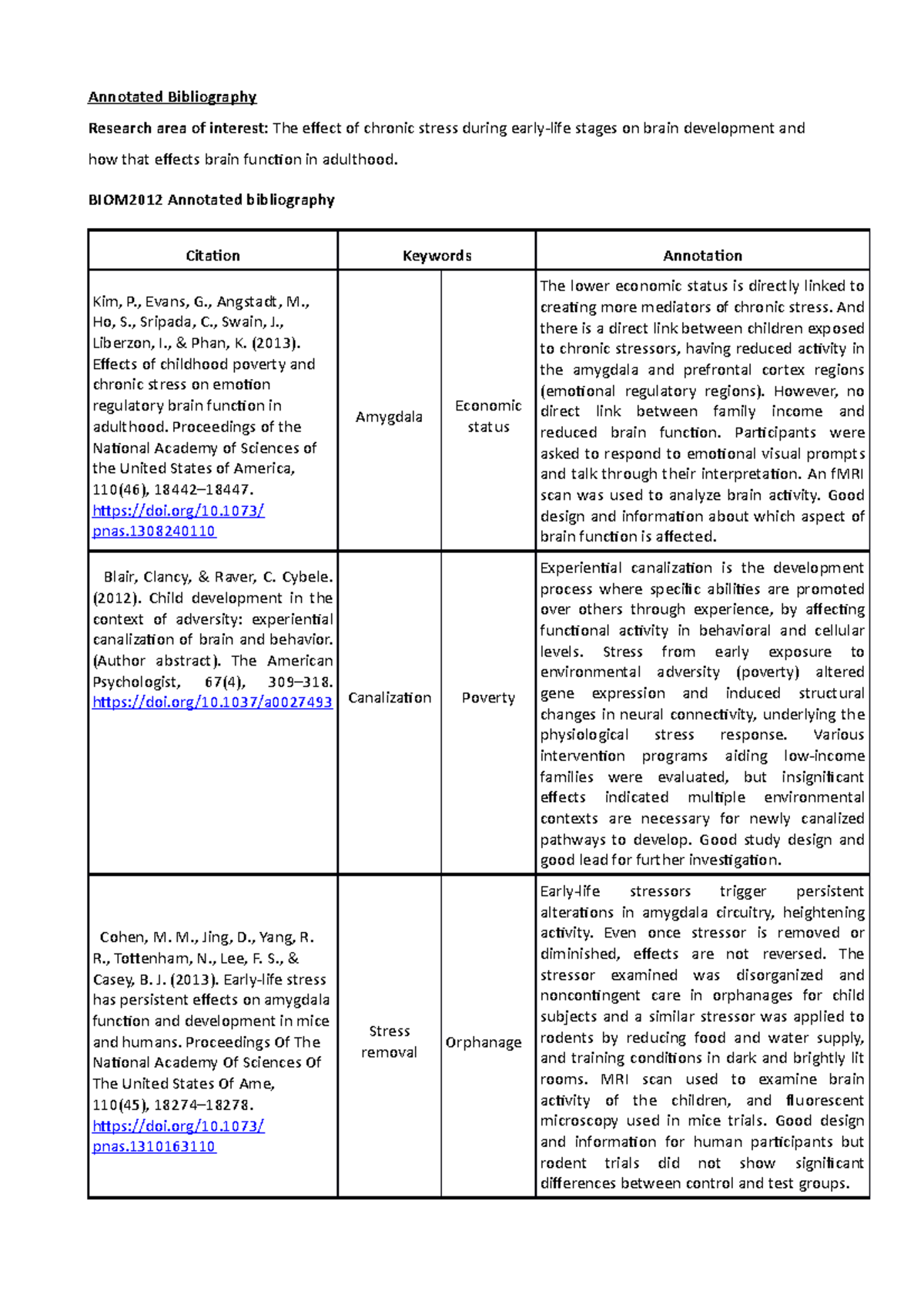 BIOM2012 Annotated Bibliography - Annotated Bibliography Research area ...