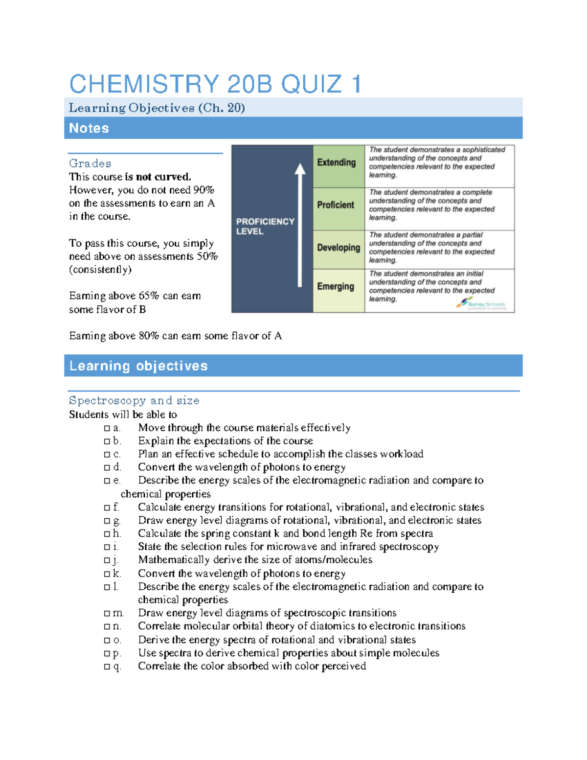 Chemistry 20B - Professor Barr - Quiz 1 Learning Objectives - CHEMISTRY ...