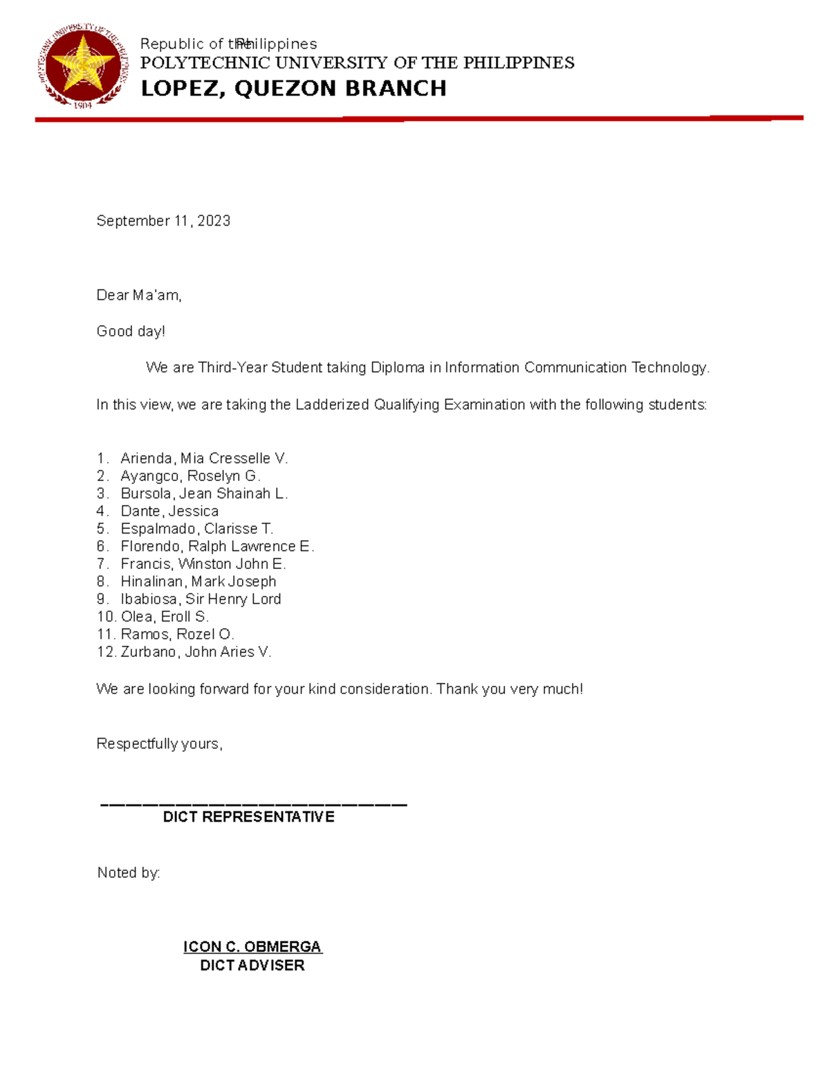 Ladderized-Students - Reviewer - September 11, 2023 Dear Ma’am, Good ...