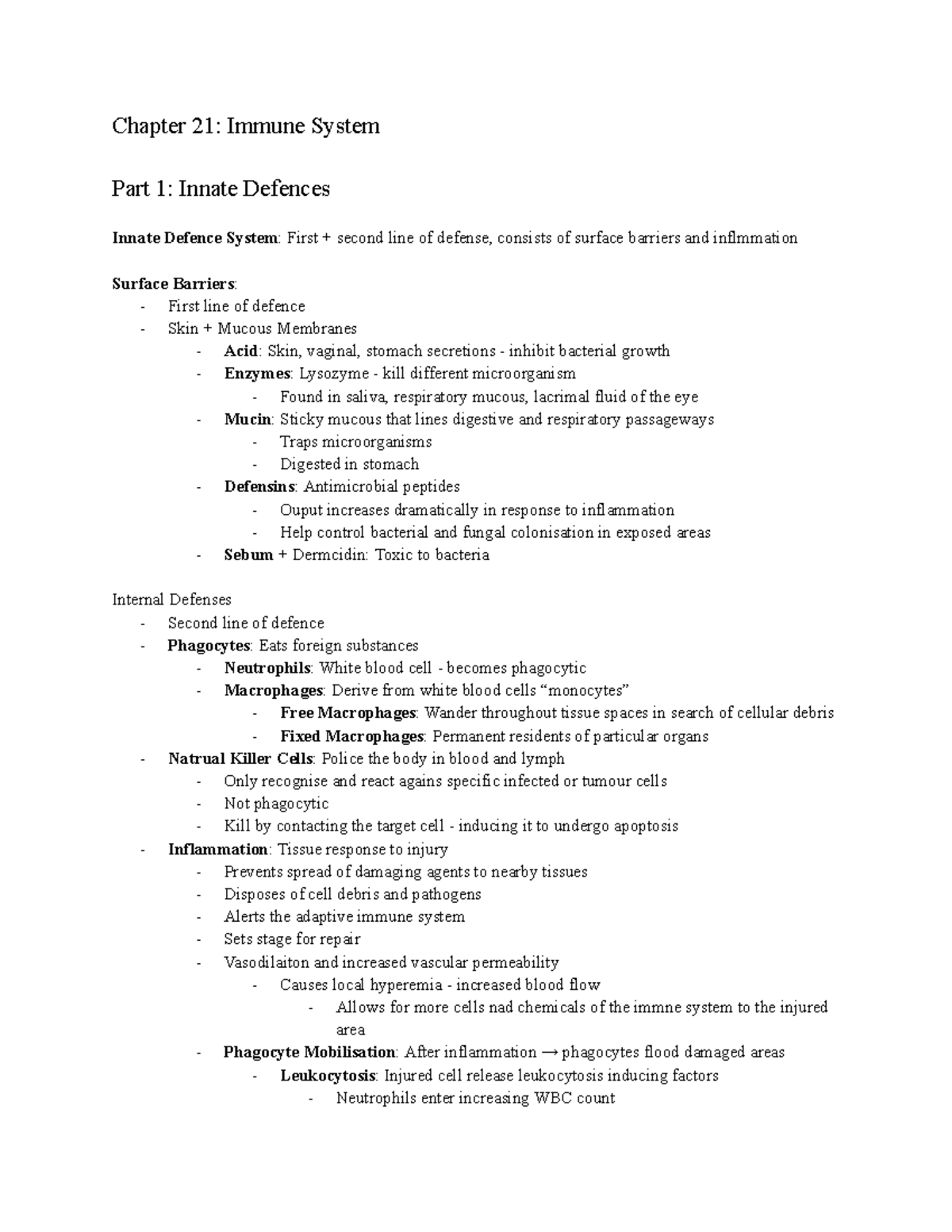Chapter 21 Immune System - Chapter 21: Immune System Part 1: Innate ...