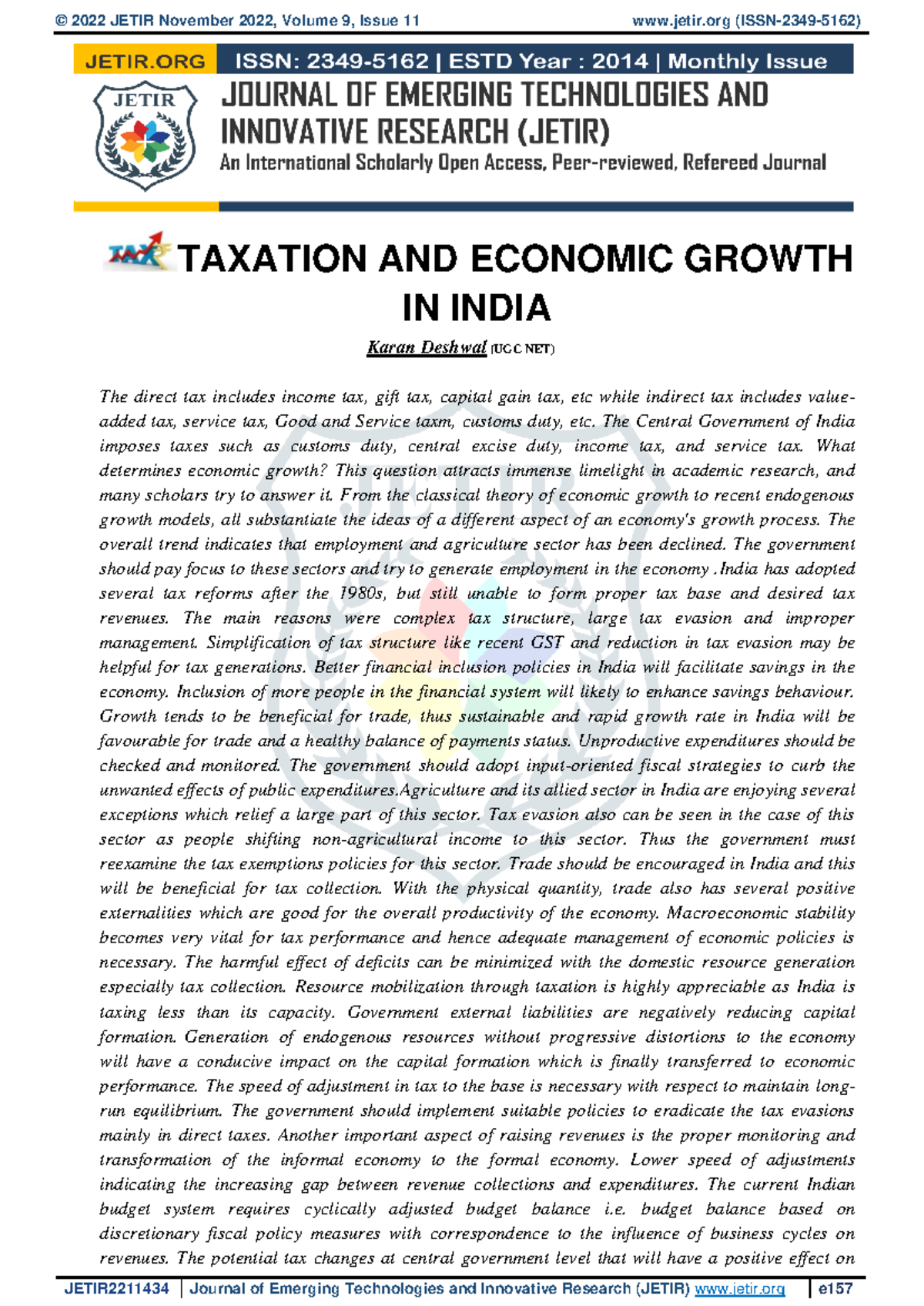 Taxation AND Economic Growth - TAXATION AND ECONOMIC GROWTH IN INDIA ...