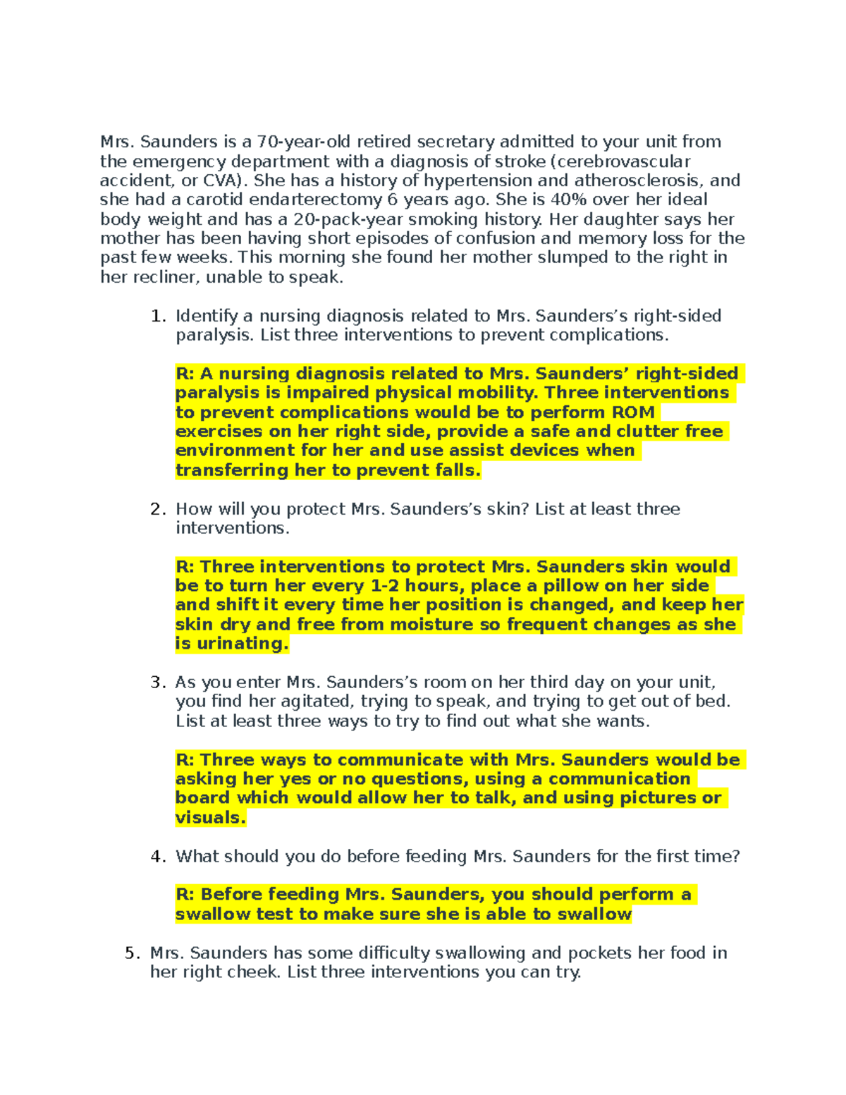 Geri Week 5 Essay - Mrs. Saunders is a 70-year-old retired secretary ...