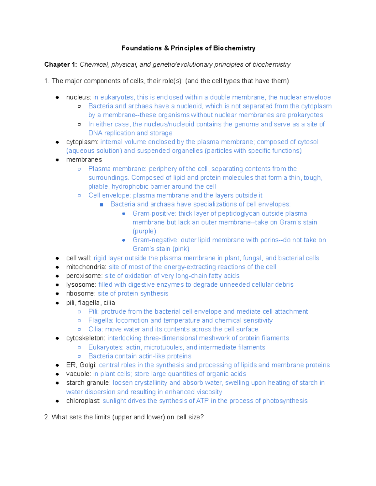 Biochem Study Questions Exam 1 - Foundations & Principles of ...