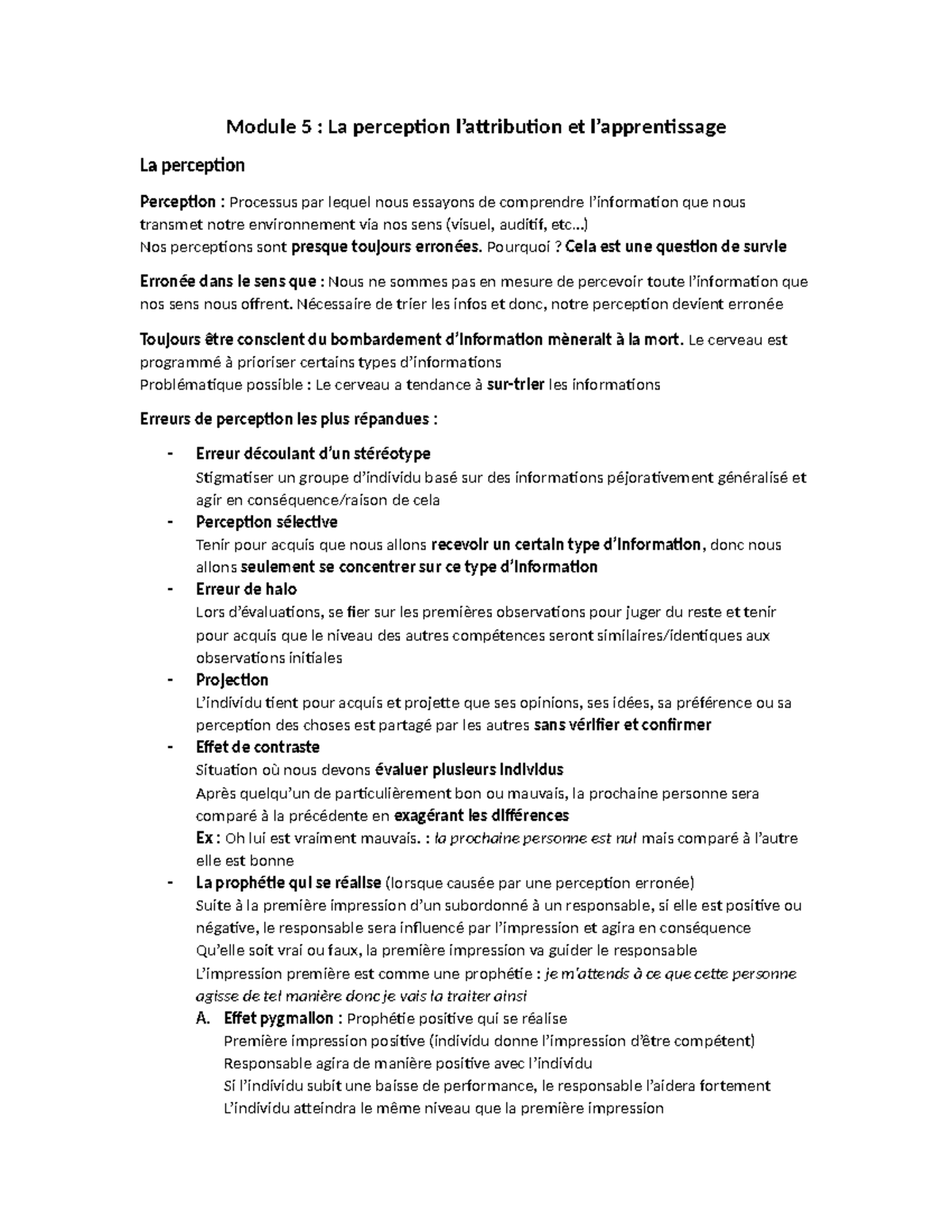 Module 5 La perception lattri bution et l’apprentissage - ..) Nos ...