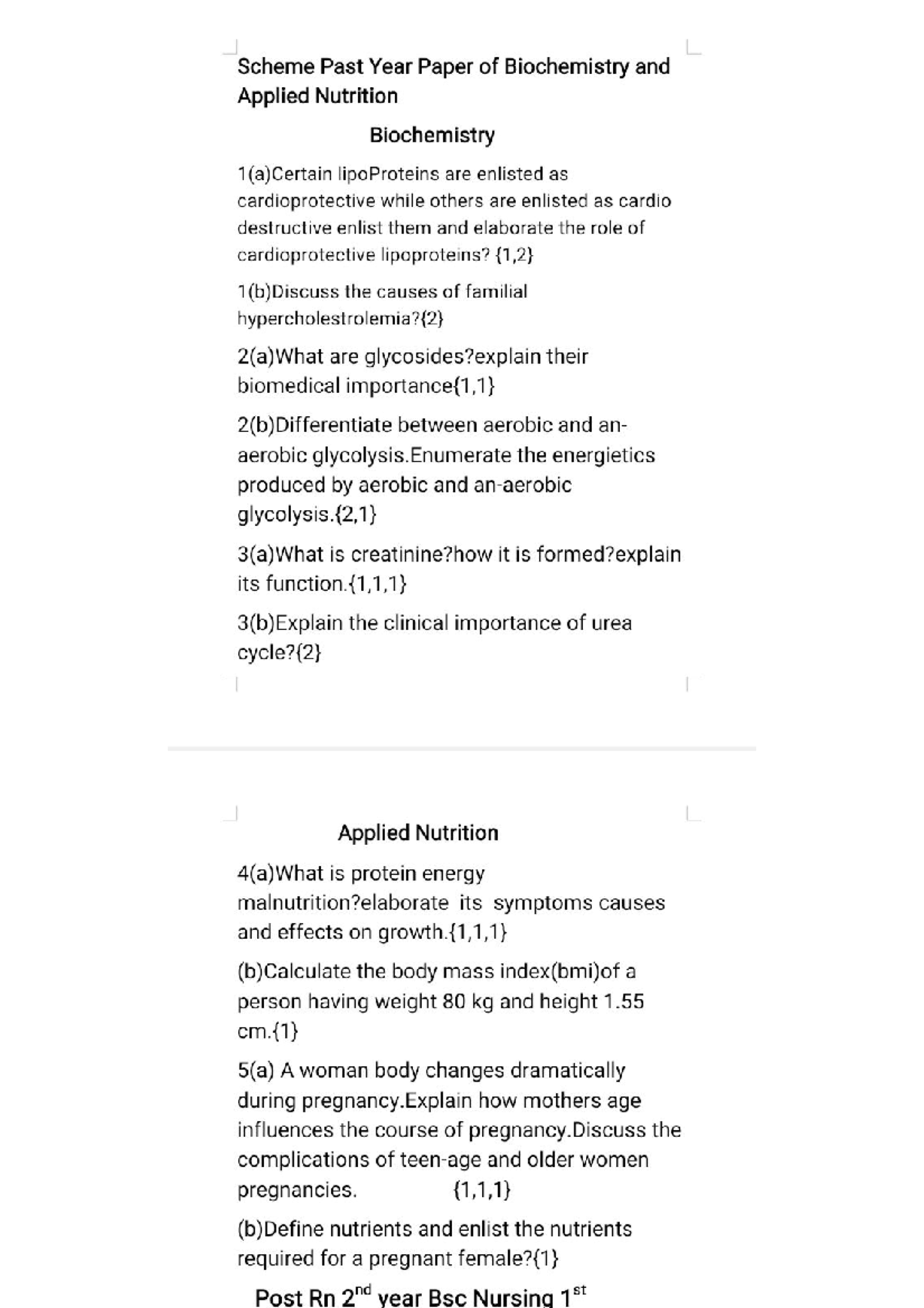 Biochemistry past papers - B. Sc. Nursing Post RN - Studocu