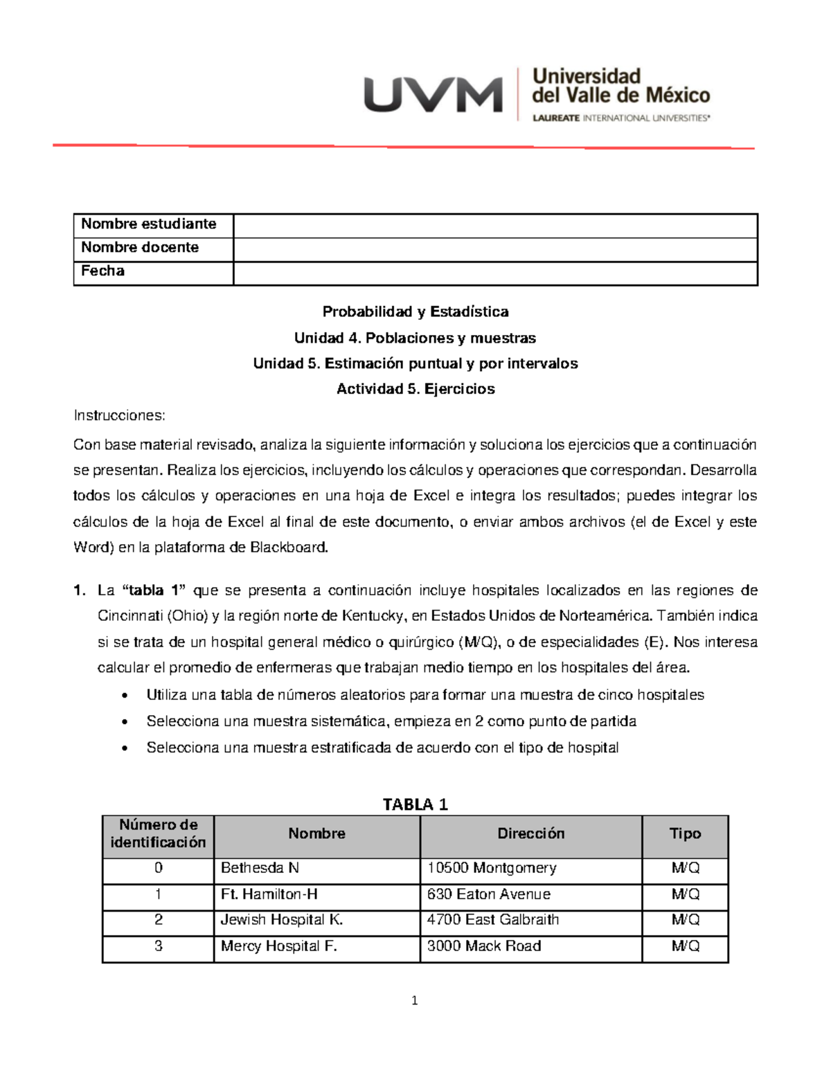 Unidad 5. Estimación puntual y por intervalos - Probabilidad y Estadística Unidad 4. Poblaciones ...