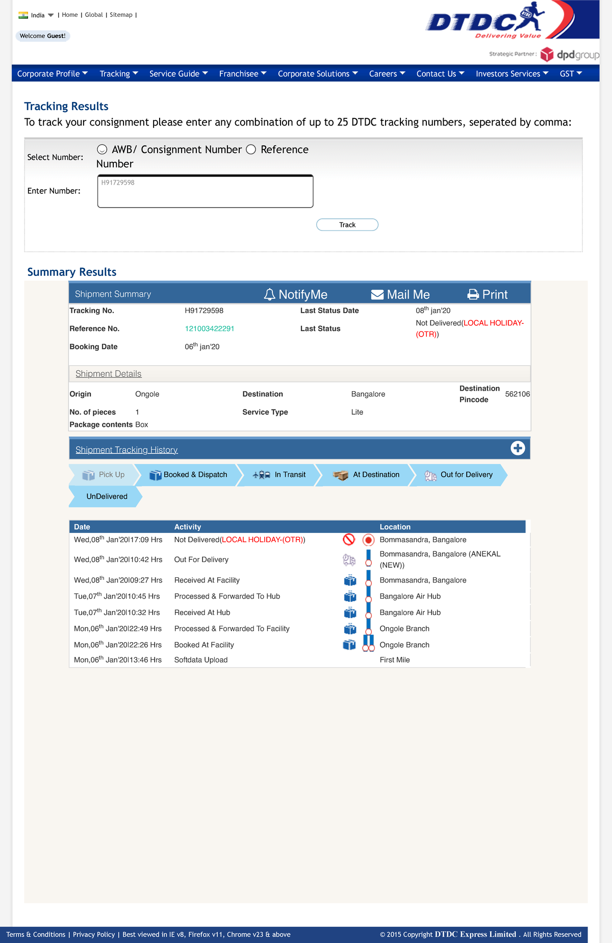 Track Shipment Status Consignment Status – DTDC India - India | Home ...