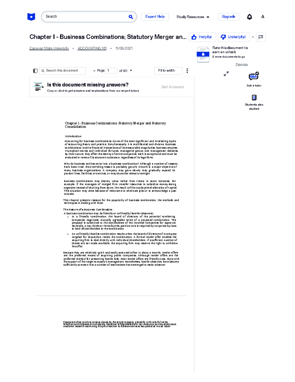 Chapter I - Business Combinations; Statutory Merger and Statutory ...