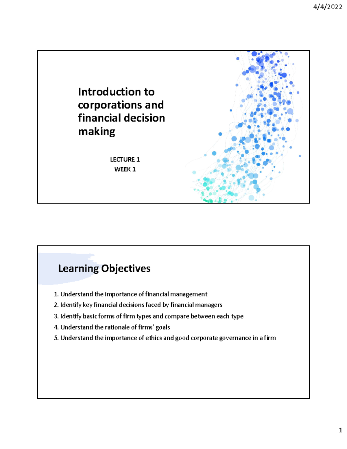 Lecture 1 - Intro - Findings on the management of financial ...