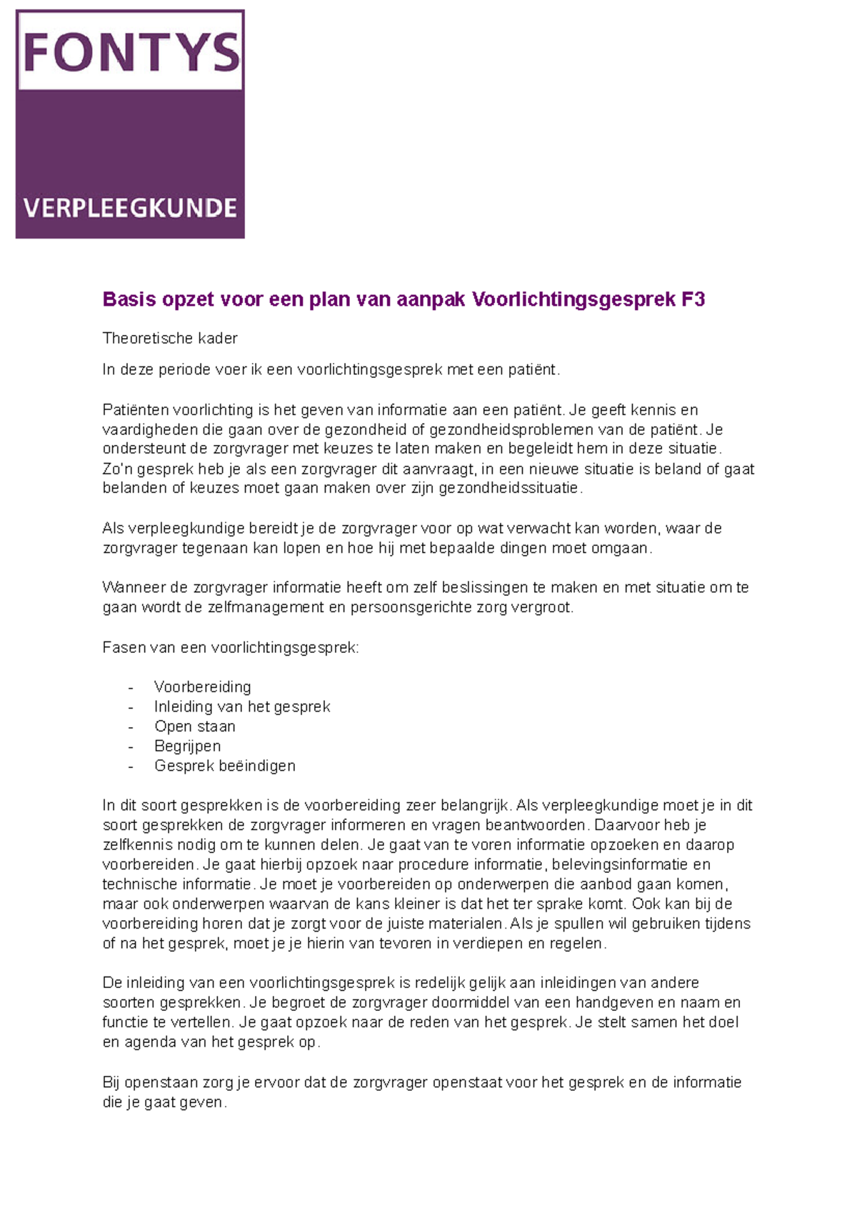 COMF3 - samenvatting - Basis opzet voor een plan van aanpak ...