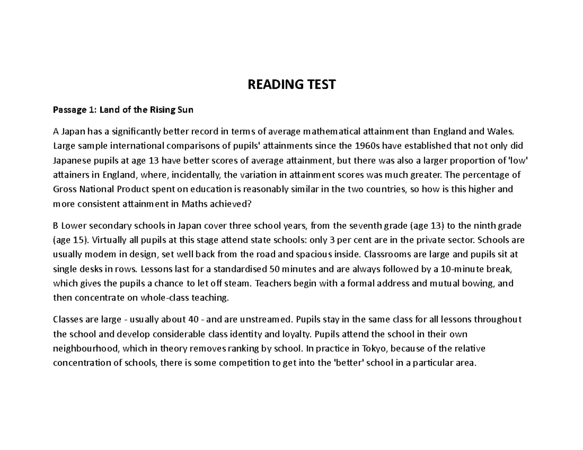 Reading TEST 1 - Practical test to practice - READING TEST Passage 1 ...