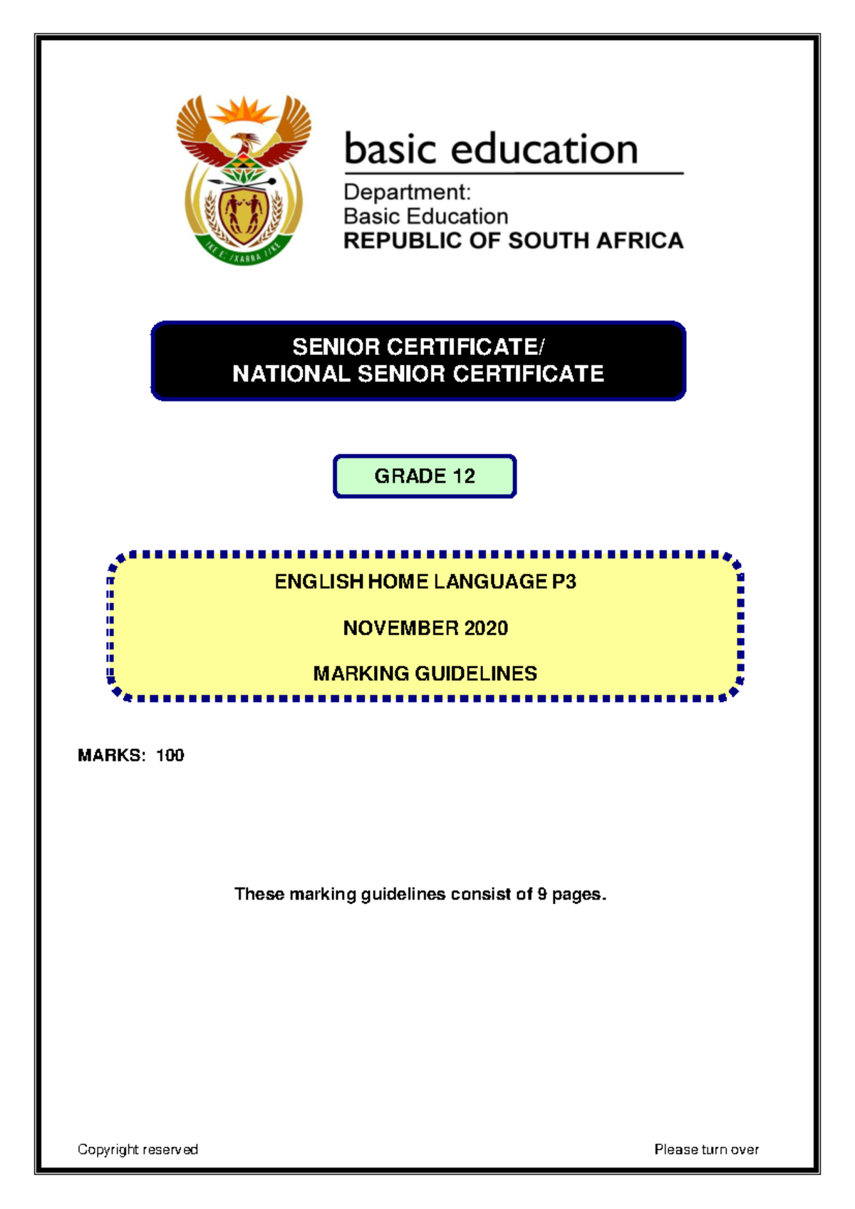 English HL P3 Nov 2020 Memo - MARKS: 100 These marking guidelines ...