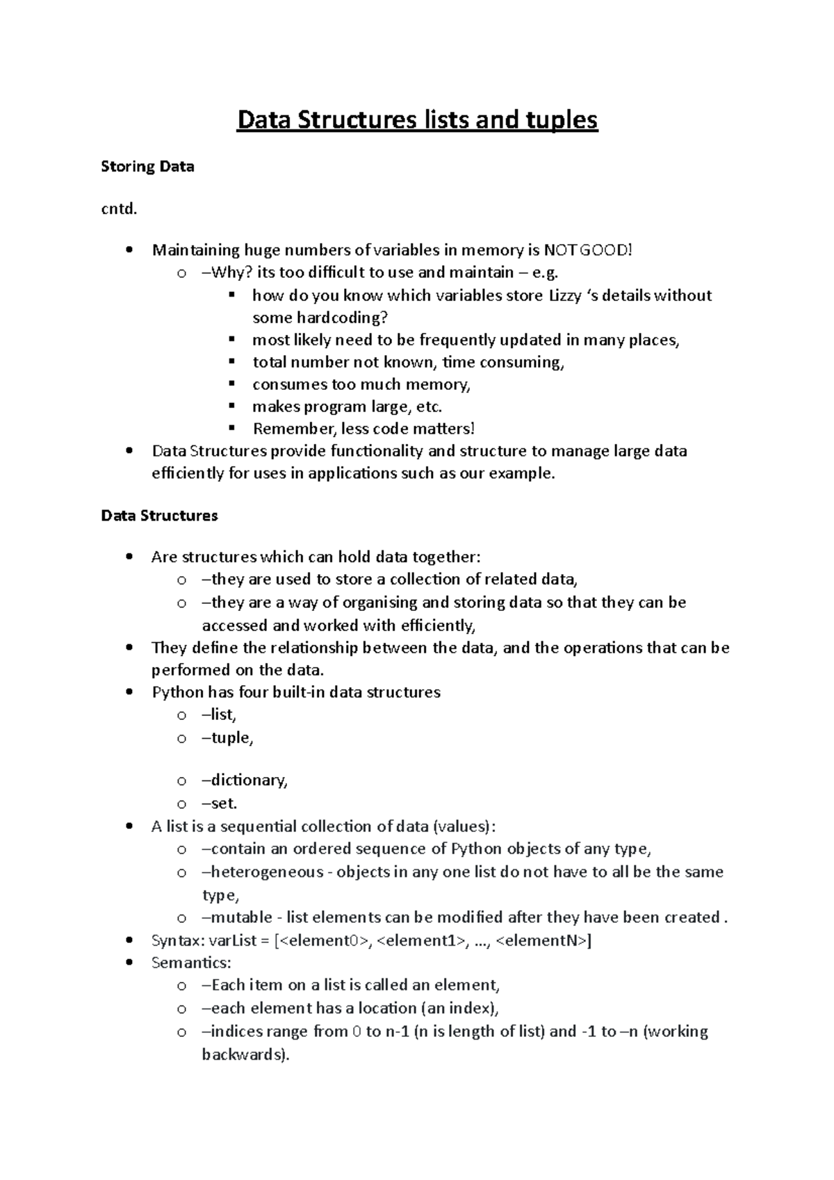 Data Structures Lists And Tuples Data Structures Lists And Tuples