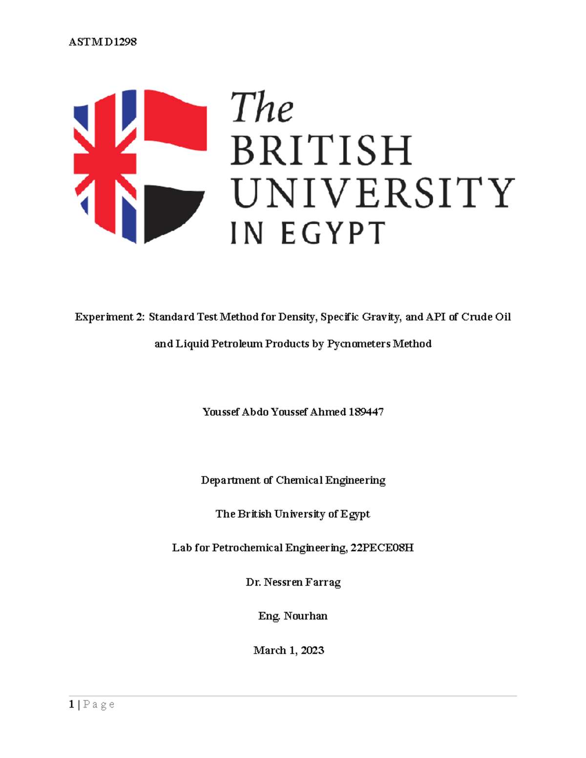 Experiment 2 - ASTM D1298 - Experiment 2: Standard Test Method for ...