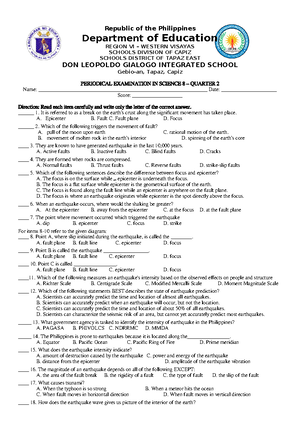 Q2 Periodical Examination in Science 7 Matatag - Republic of the ...