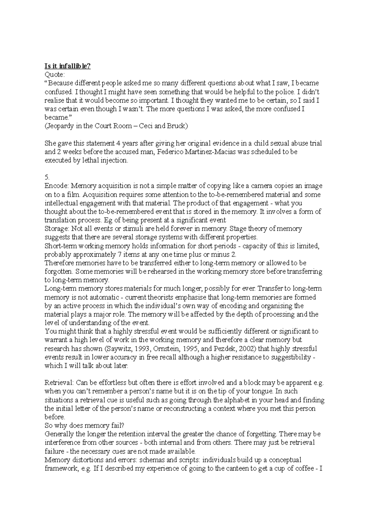 Memory acquisition - Lecture notes 3-4 - Is it infallible? Quote ...