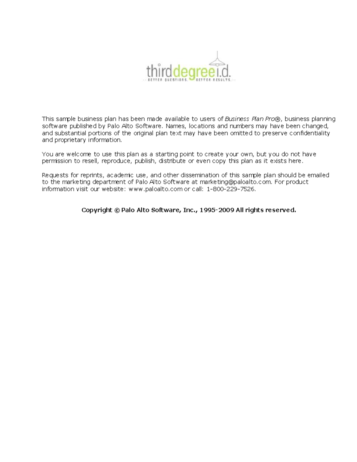 Project example 1 - This sample business plan has been made available ...