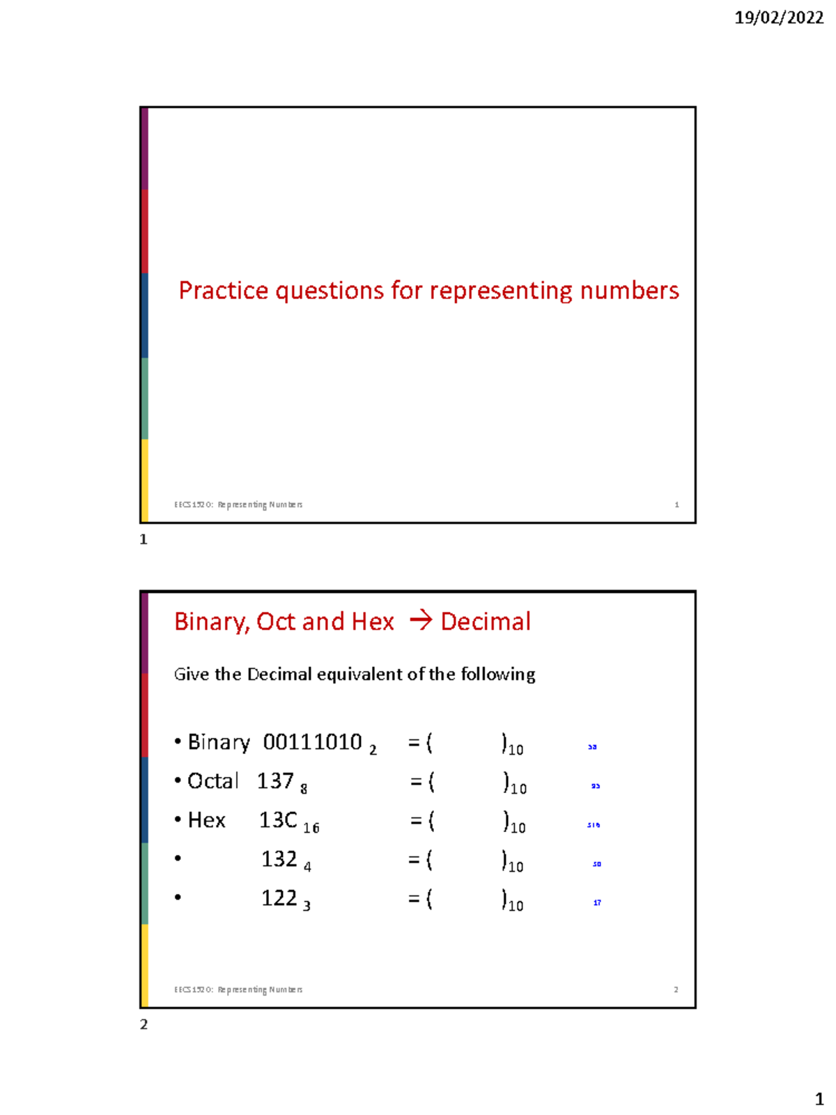 Practice questions for representing numbers - CPS 109 - Toronto Met ...