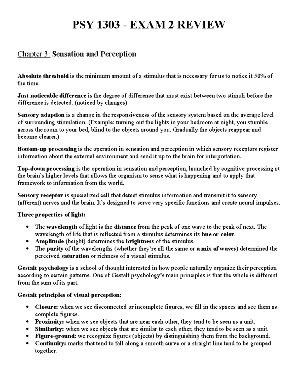 Chapter 3 review - Lecture notes 3 - PSY 1303 EXAM 2 REVIEW Chapter 3 ...