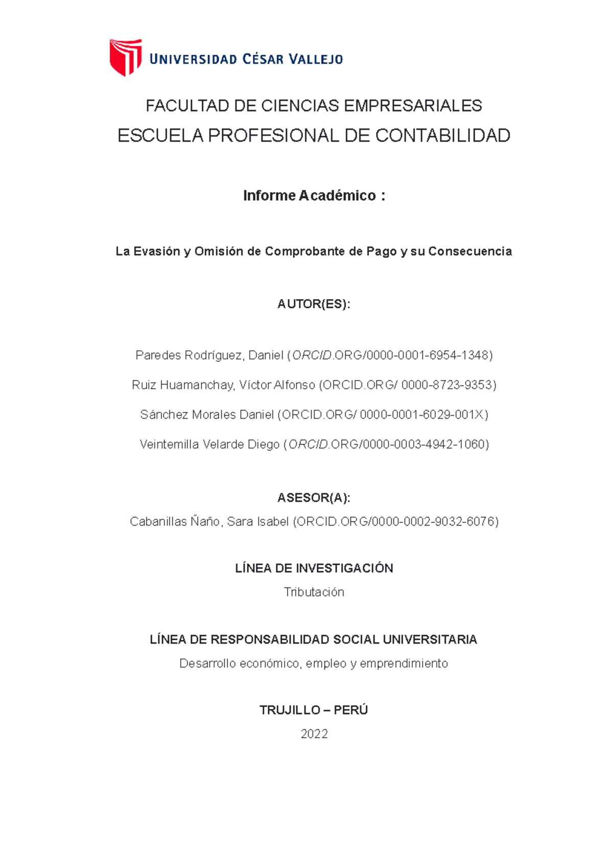 Evasion Comprobante - dsdsdd - FACULTAD DE CIENCIAS EMPRESARIALES ...
