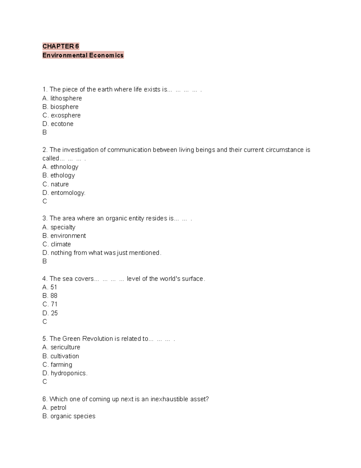 Chapter 6 Environmental Economics - CHAPTER 6 Environmental Economics ...