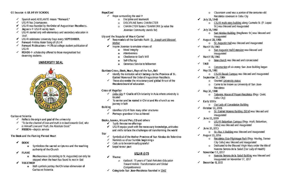 lecture notes for guidance usjr - G1 Session 4: USJ-R MY SCHOOL Spanish ...