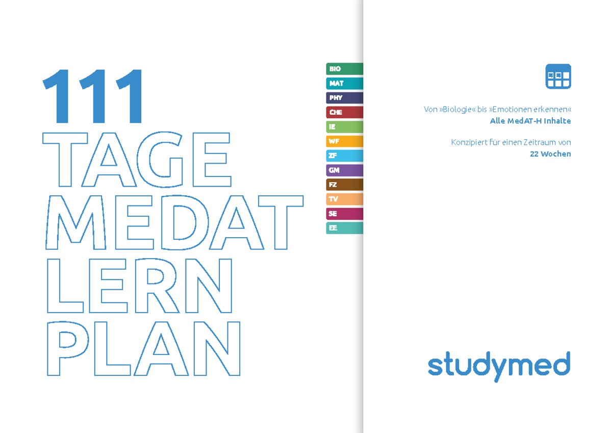 Studymed 111 Tage Lernplan Med AT 2023 - 111 TAGE MEDAT LERN PLAN Von »Biologie« bis »Emotionen ...