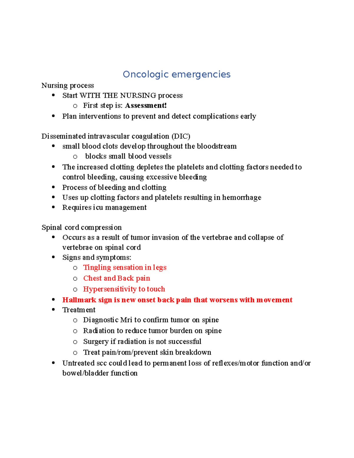 Oncologic emergencies - Oncologic emergencies Nursing process Start ...