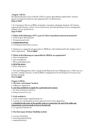 HRM MCQs - mcqs - Chapter 1 MCQs The Harvard Business School Model ...