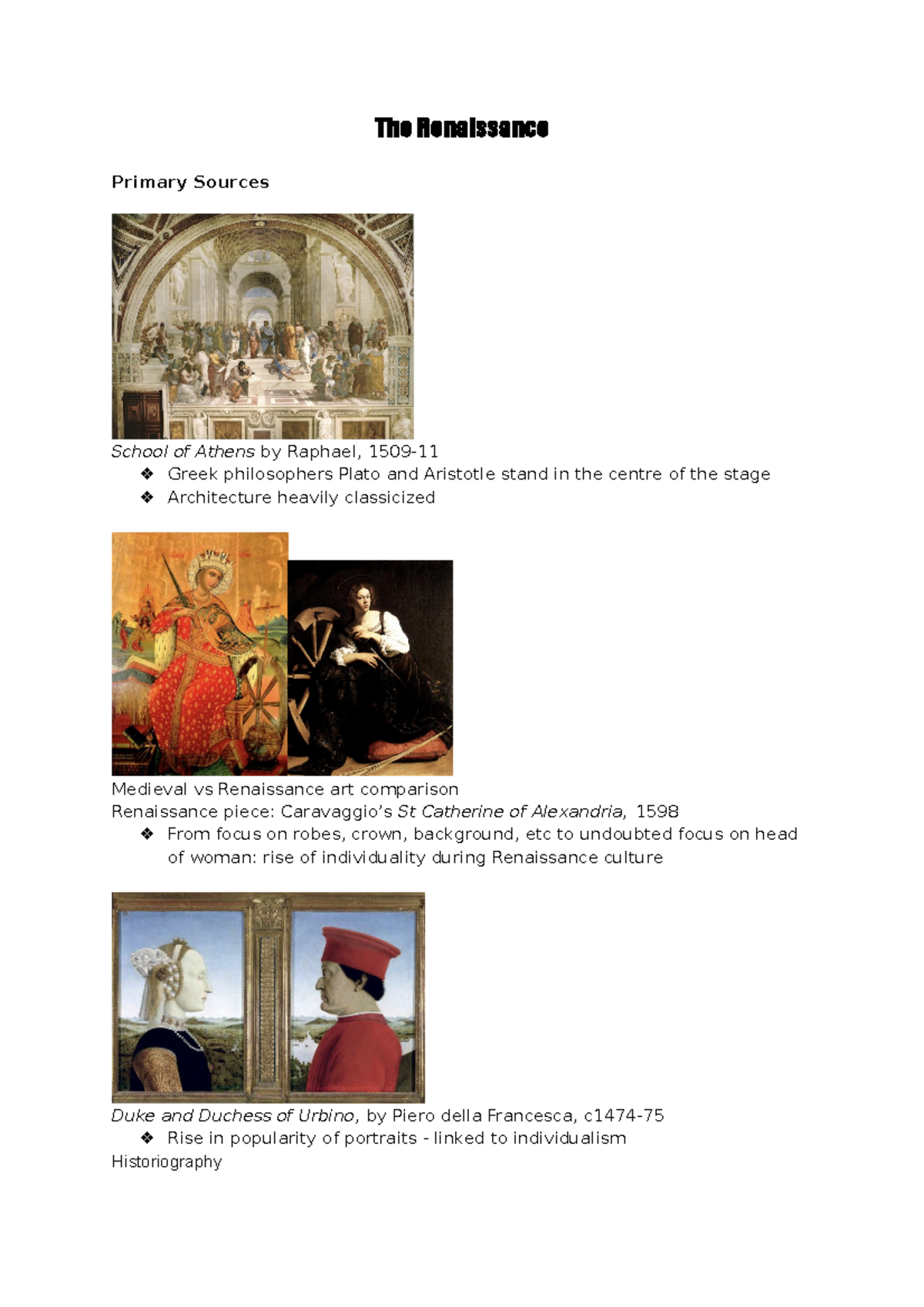 The Renaissance - Revision notes including primary sources, lecture ...
