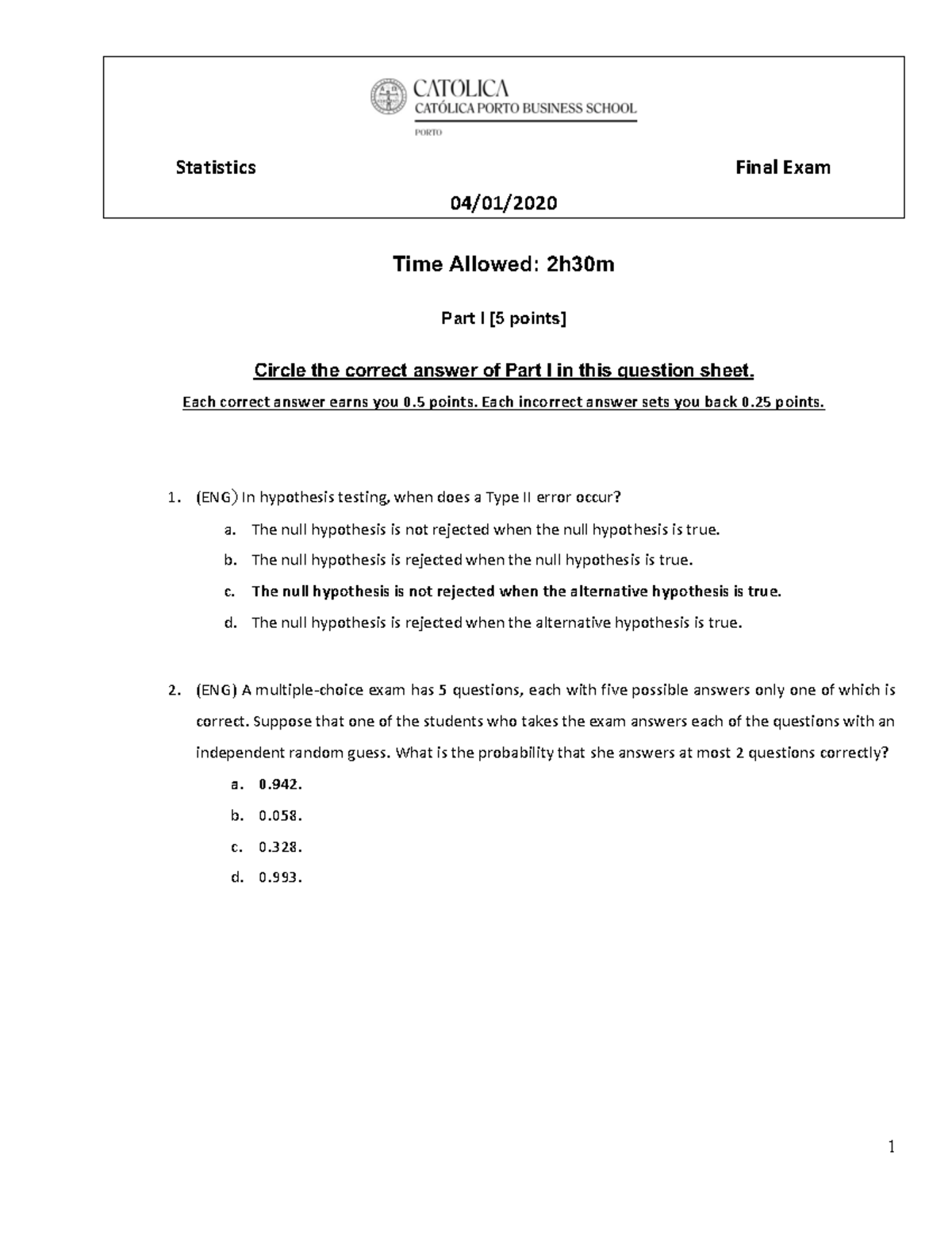 Final Exam 2019 2020 1sem Students Solutions - Statistics Final Exam 04 ...