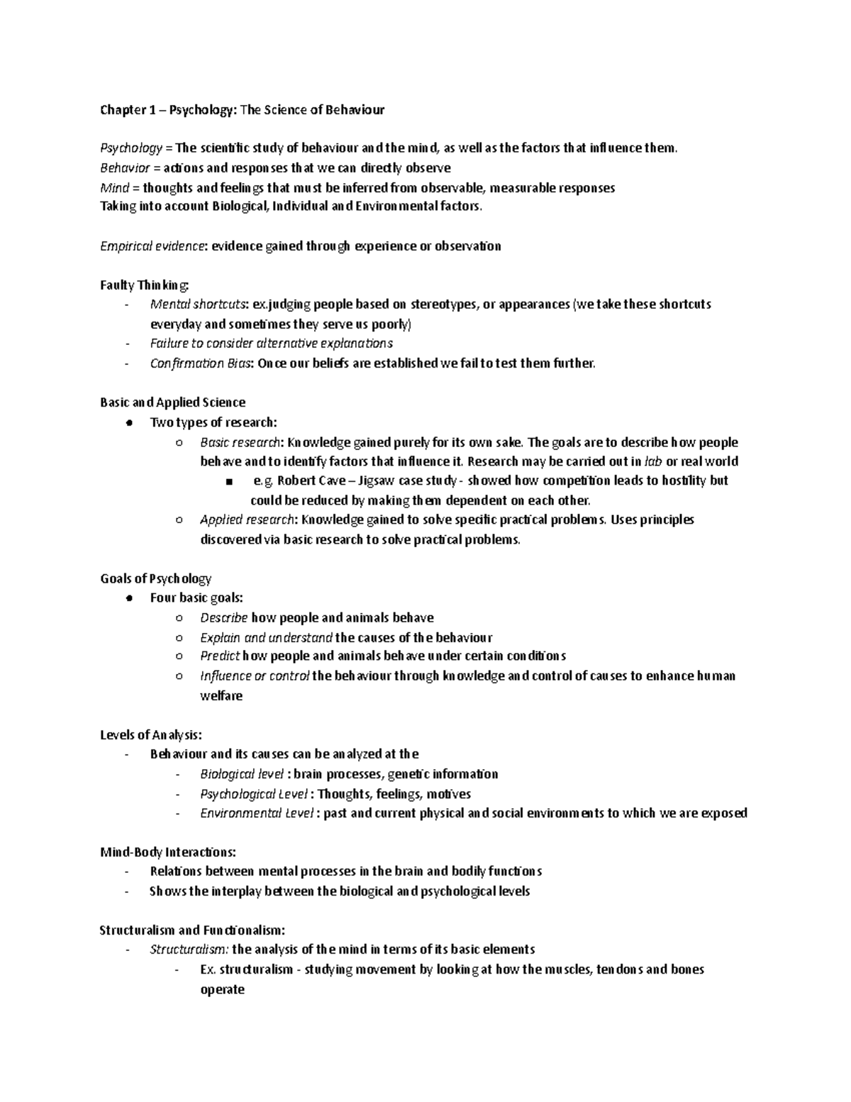 Copy of Psych 1000 Bible.docx - Google Docs - Chapter 1 – Psychology: The Science of Behaviour ...