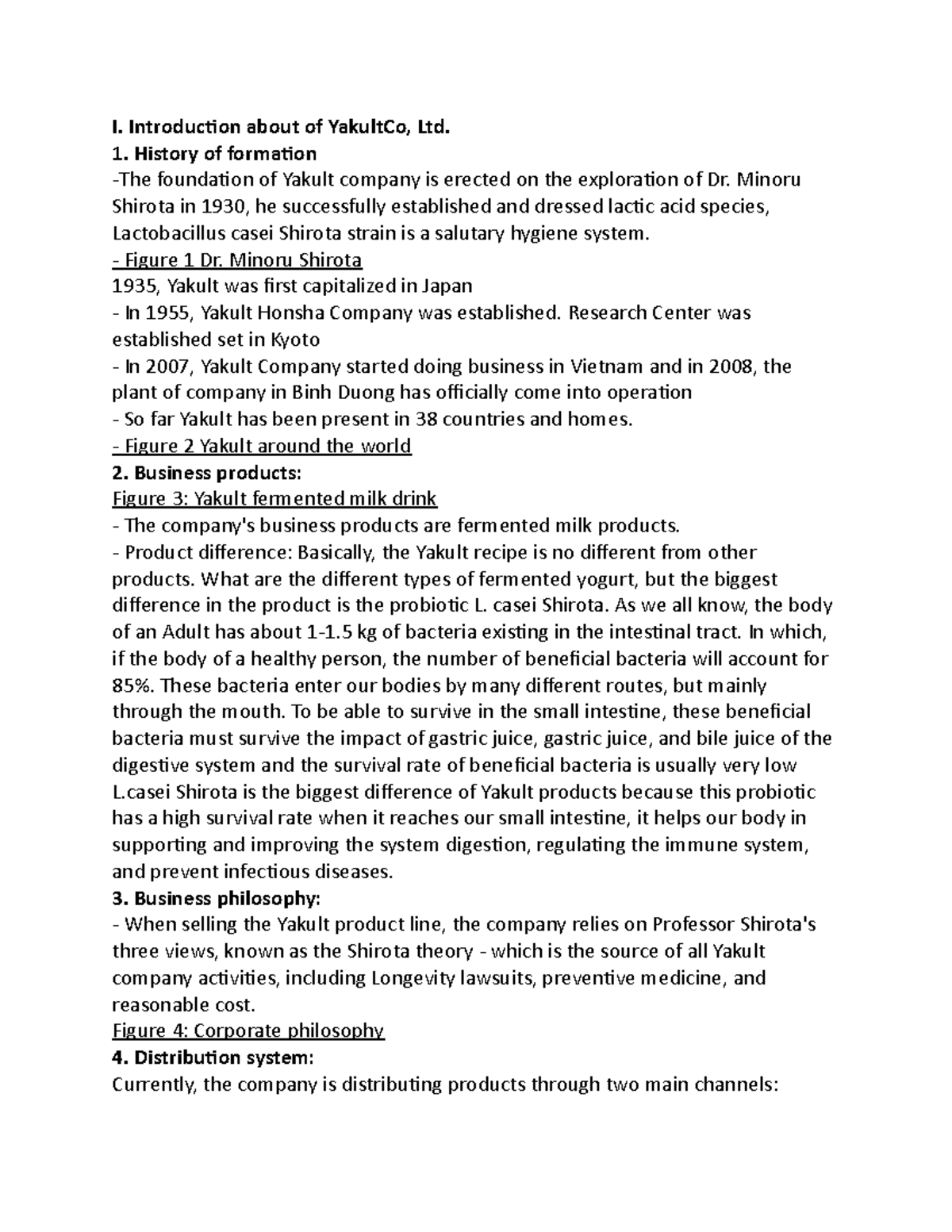 Yakult phần 1 - note - I. Introduction about of YakultCo, Ltd. History ...