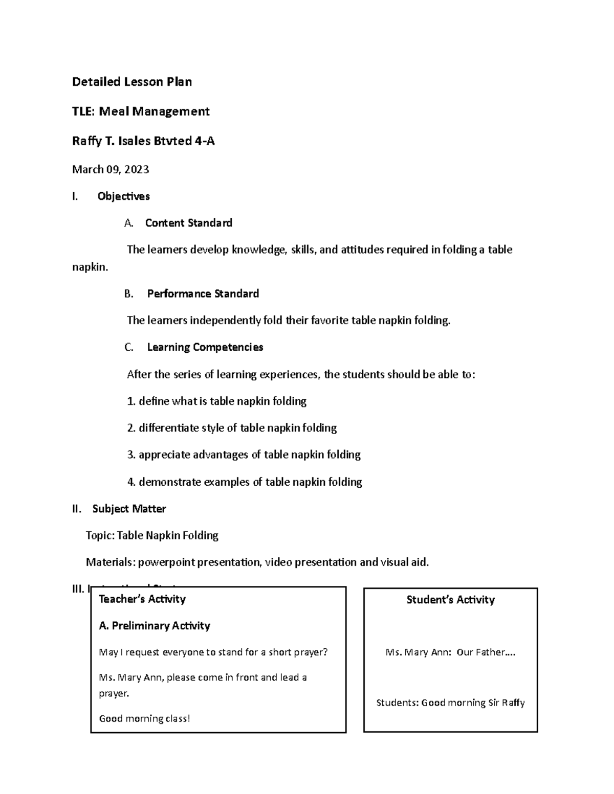 Btvted Detailed Lesson-WPS Office - Detailed Lesson Plan TLE: Meal ...