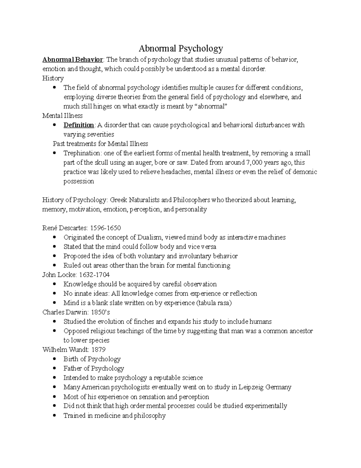 Abnormal Psychology Notes - Abnormal Psychology Abnormal Behavior: The ...