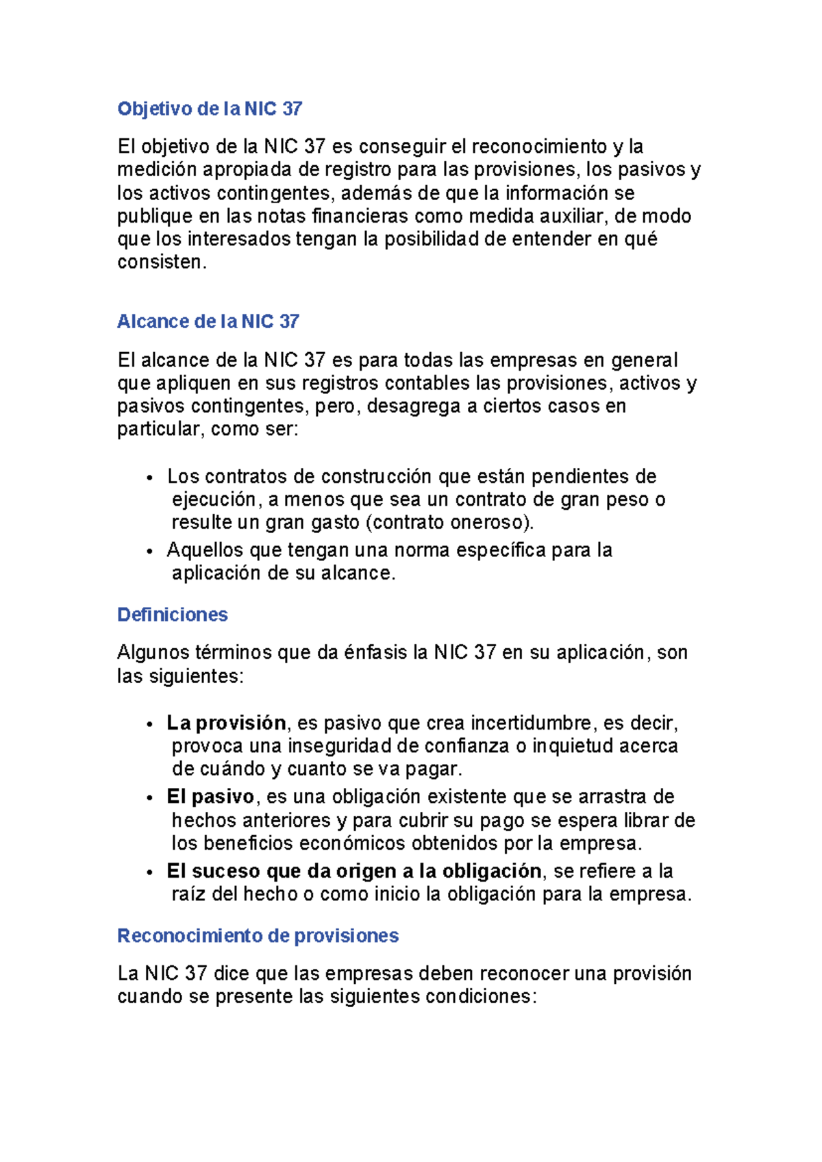 Objetivo de la NIC 37 - descripcion NIC 37 - Objetivo de la NIC 37 El ...
