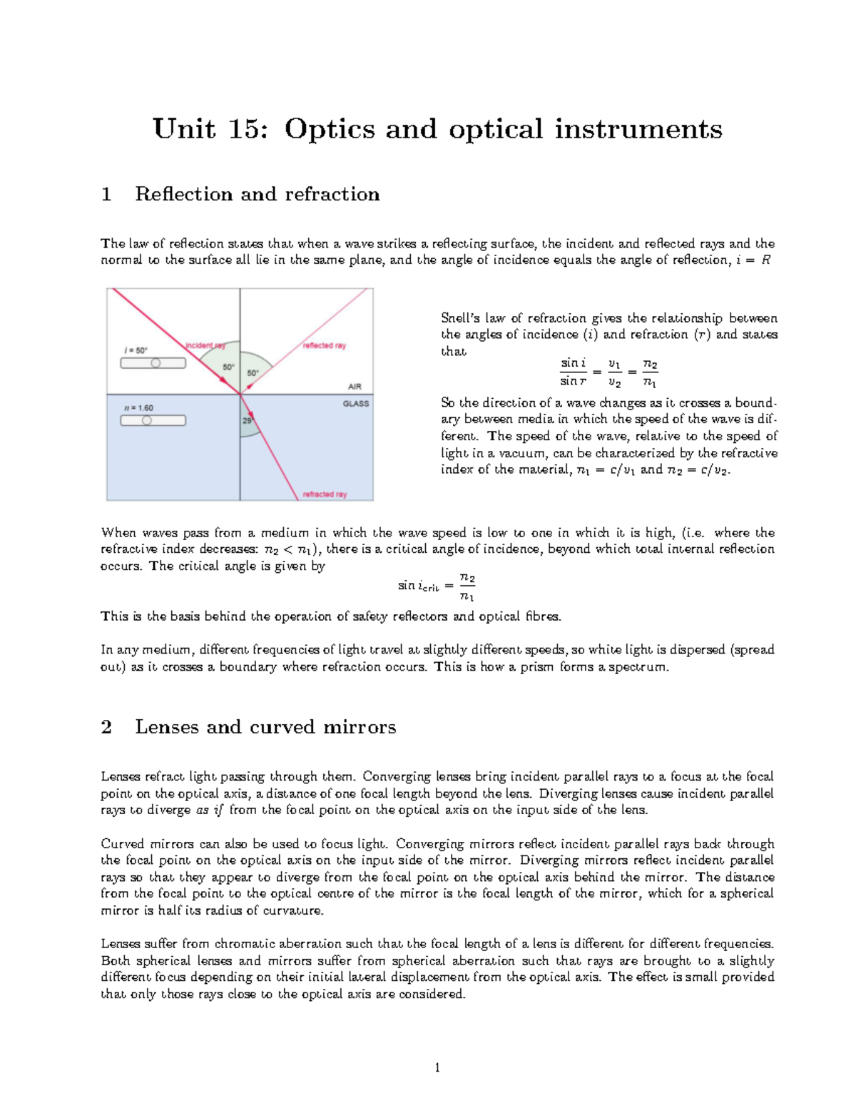 Unit15-summary - Summary of OU S217 Unit 15 - Unit 15: Optics and optical instruments 1 ...