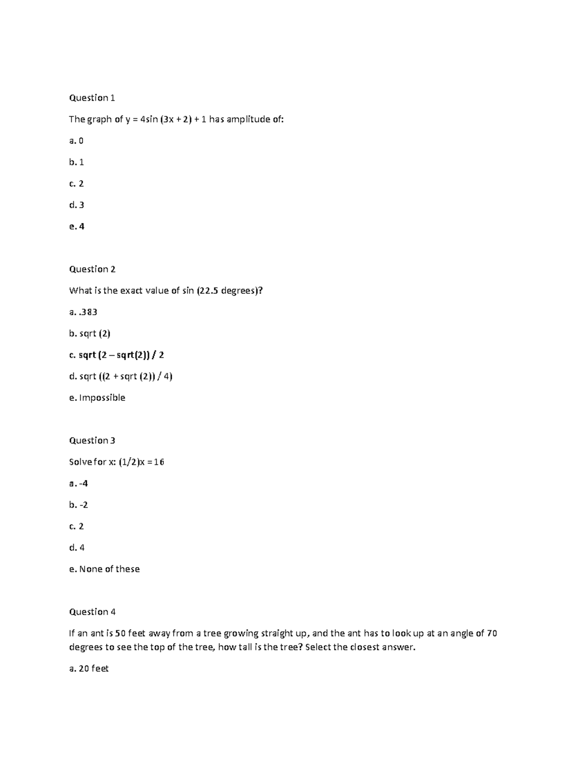 Final Exam - This is an example of the questions you will be given on ...