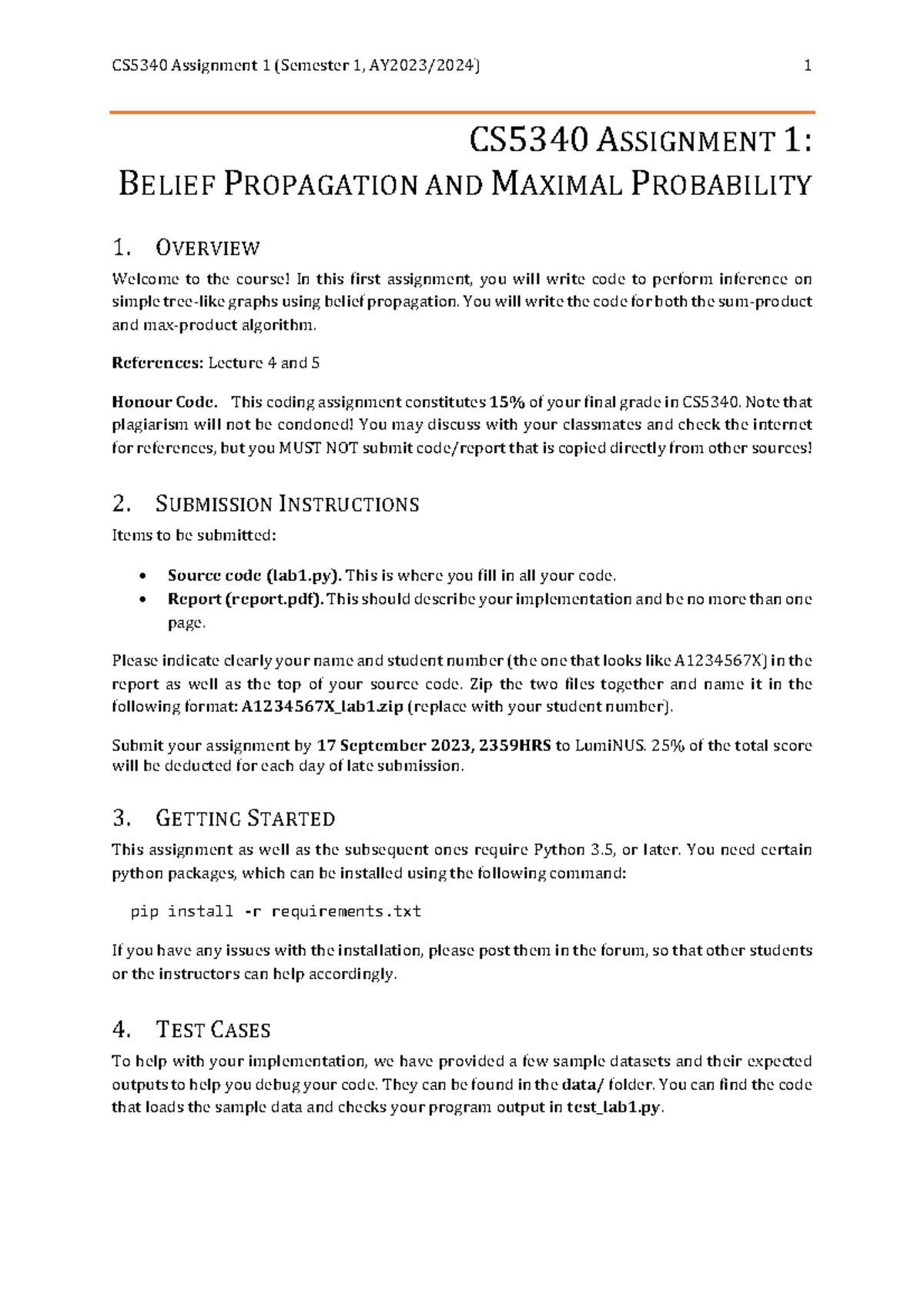 Lab1 - CS5340 A SSIGNMENT 1: B ELIEF PROPAGATION AND M AXIMAL PROBABILITY 1. O VERVIEW Welcome ...