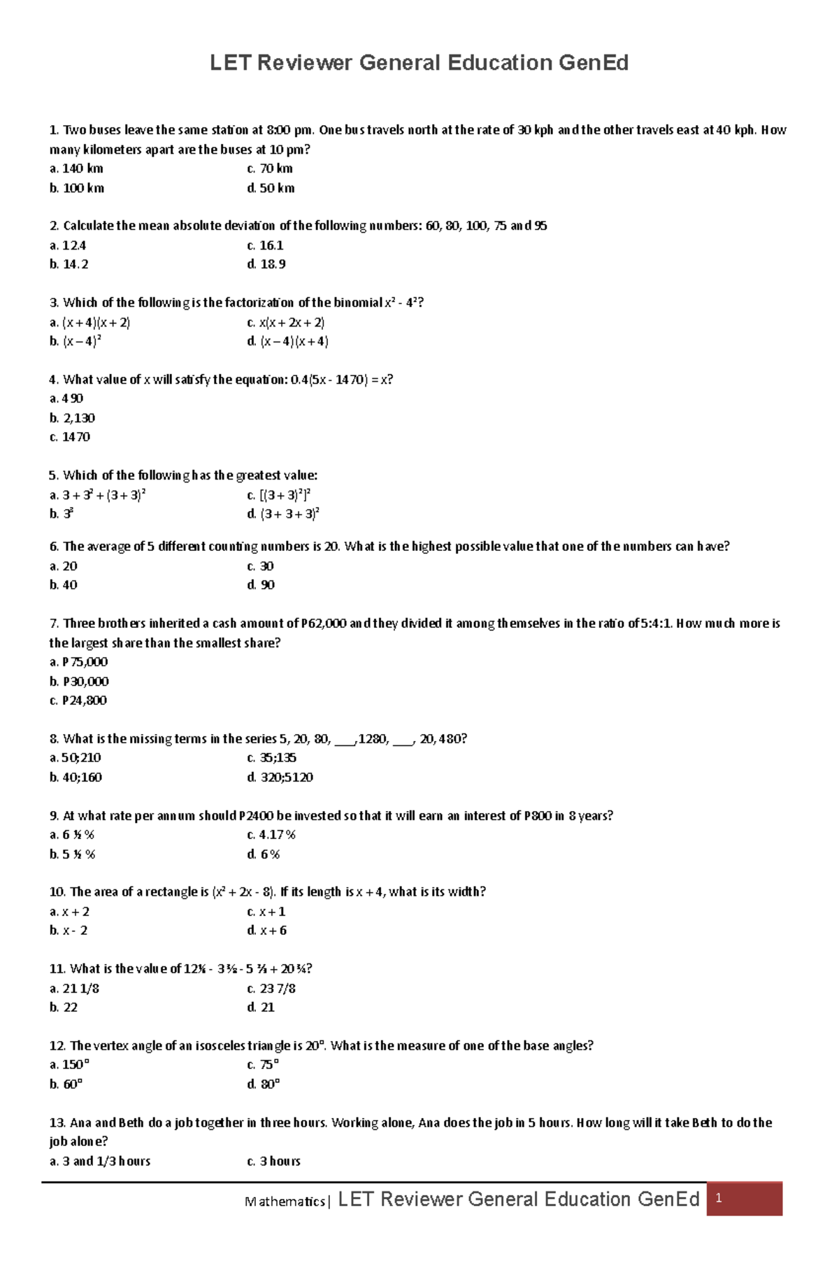 LET Reviewer General Education Gen Ed MAT - LET Reviewer General ...