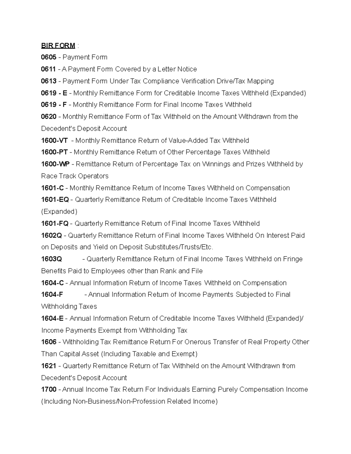 BIR FORM - The eBIRForms is a package application covering thirty-six ...