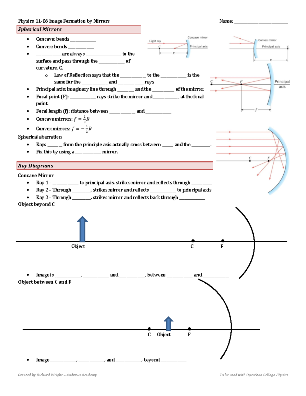 Physics 11-06 Image Formation by Mirrors - o Law of Reflection says ...