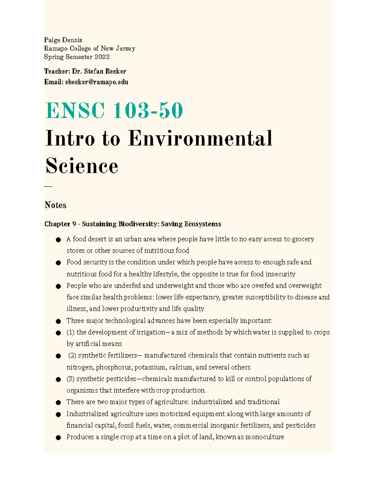 ENSC 103-50 CH. 10 Notes - Paige Dennis Ramapo College of New Jersey ...